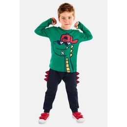DENOKIDS Jungen Hausanzug "Dinosaur Spikes", Gr. 116, grün, 92% Baumwolle;8% Elasthan, bedruckt, Basic, Homewear-Sets, für Dinosaurier-Liebhaber