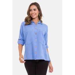 Cipo & Baxx CIPO & BAXX Damen Hemdbluse "Hemdbluse", blau, Gr. XL, unifarben, 70% Baumwolle, 30% Leinen, Blusen, mit Kontrastn&auml;hten, WH132