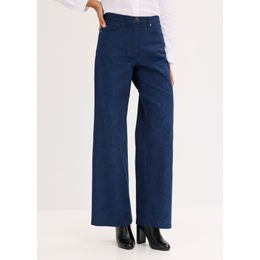 bonprix Wide Leg Hose aus Baumwollstretch, blau, mit Baumwolle