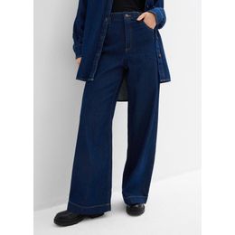 bonprix Wide-Leg-Jeans High Waist Baumwolle, blau, Gr.50, Loose Straight-Jeans High Waist, 100% Baumwolle