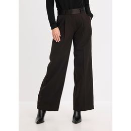 bonprix Hose mit Satinbund, schwarz, Gr.44, Marlenehose mit Taillenb&uuml;ndchen aus gl&auml;nzendem Satin