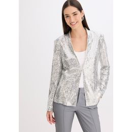 bonprix Paillettenblazer, silber, Gr.38, festlicher Pailletten-Blazer mit Haken-und &Ouml;sen-Verschluss vorne