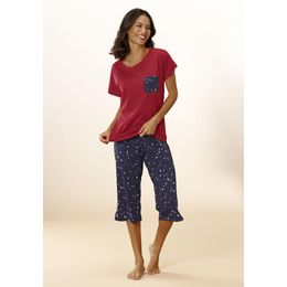 Vivance Dreams Damen Capri-Pyjama, Gr. 44, rot, Single Jersey, Obermaterial: 100% Baumwolle, Basic, Homewear-Sets, mit niedlichem Herzen-Sterne-Druck