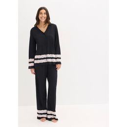 bonprix Pyjama aus softem Viskose-Mix, schwarz, Viskose