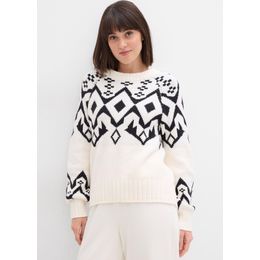 bonprix Oversize Norweger-Pullover, wei&szlig;, Gr.44/46 (L), Modischer Oversize Norweger-Pullover in monochromer Optik, 48% Baumwolle