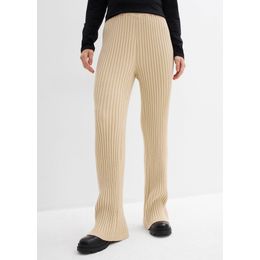 bonprix Strickhose aus softem Viskose-Mix, beige, Gr.56/58 (3XL), Hoch tailliertes Hosenmodell mit schmalen Rippbund und verdecktem Gummizug.