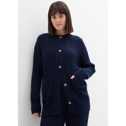 bonprix Strickjacke aus softem Viskose-Mix, blau, Gr.36/38 (S), Weit geschnittene Strickjacke mit aufgesetzten Taschen