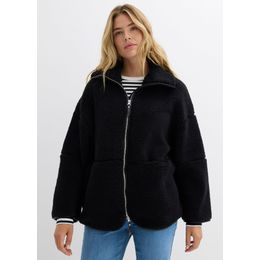 bonprix Oversize Teddy-Fleece Jacke, schwarz, Gr.32/34 (XS), Oversize Teddy-Fleece Jacke