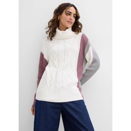 bonprix Rollkragenpullover, wei&szlig;, mit Baumwolle