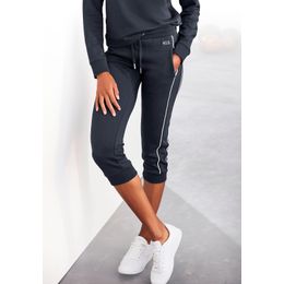 H.I.S. H.I.S Damen Caprihose, Gr. 32, blau, Interlock, Obermaterial: 60% Baumwolle, 40% Polyester, unifarben, Basic, Hosen, mit seitlichen Piping, Loungewear
