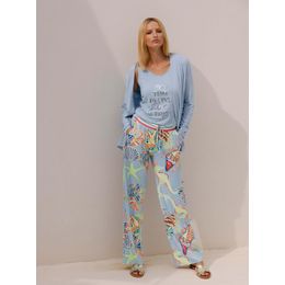 Heine Damen T-Shirt "Twinset", blau, Gr. 40, gemustert, mehrfarbig, 95% Viskose, 5% Elasthan, Shirts