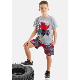 DENOKIDS Jungen Hausanzug "Triceratruck", Gr. 122, grau, 65% Baumwolle;30% Polyester;5% Elasthan, bedruckt, Homewear-Sets, mit Dino-Aufdruck