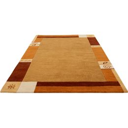 Wollteppich Theko "Tromso, Wolle, Handgefertigt, Bord&uuml;re mit Hoch-Tief-Effekt" Gr. 1, terra, B:60cm H:15mm L:90cm, Wolle, Teppiche, Wohnzimmer, Schlafzimmer, Esszimmer
