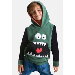 DENOKIDS M&auml;dchen Hoodie "Toothy", gr&uuml;n, Basic, Gr. 92, bedruckt, 95% Baumwolle, 5% Polyester, Sweatshirts, mit Fronttasche