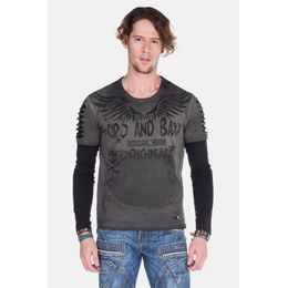 Cipo & Baxx CIPO & BAXX Herren Sweatshirt "Sweatshirts", grau, Gr. M, bedruckt, 95% Baumwolle, 5% Elasthan, Sweatshirts, mit Motiv-Print, CL-265