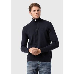 Cipo & Baxx CIPO & BAXX Herren Troyer "Pullover", blau, Gr. M, unifarben, Feinstrick, 50% Baumwolle, 50% Polyacryl, Pullover, mit Troyer-Kragen