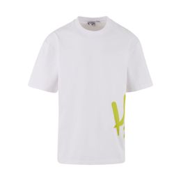T-Shirt Karl Kani "Karl Kani KM251-001-1 Woven Signature Kani Tag Tee", Damen, Gr. M, wei&szlig;, lime, 100% Baumwolle, bedruckt, normal, Rundhals, Shirts T-Shirt