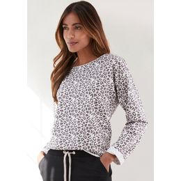 Lascana Damen Sweatshirt, Gr. 40, beige, Sweatware, Obermaterial: 60% Baumwolle, 40% Polyester, bedruckt, gemustert, Sweatshirts, Langarmshirt in