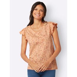 Classic Basics Damen V-Shirt "V-Shirt", orange, Gr. 48, gemustert, mehrfarbig, 100% Baumwolle, Shirts