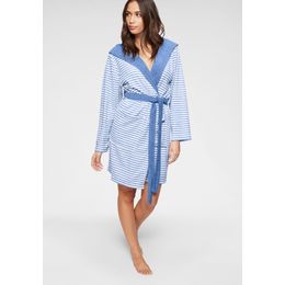Damenbademantel Kangaroos, L:95cm, blau, Leichtfrottier, Hausm&auml;ntel, "Luana, ideal f&uuml;r Sauna & Spa, Hotelbademantel, Morgenmantel", Streifen -