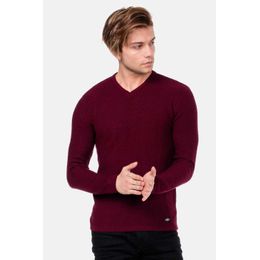 Cipo & Baxx CIPO & BAXX Herren V-Ausschnitt-Pullover "Pullover", rot, Gr. XL, unifarben, 50% Polyacryl, 50% Viskose, Pullover, mit Karomuster, CP-169