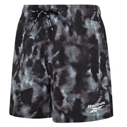 Reebok Badeshorts "Milan", schwarz, Gr. L, unifarben, Microfaser, Polyester, Badehosen, mit Kordelzug und elastischem Bund, Tie-Dye-Look, schnell