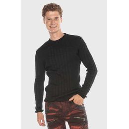 Cipo & Baxx CIPO & BAXX Herren Rundhalspullover "Pullover", schwarz, Gr. XXL, unifarben, 50% Baumwolle, 50% Polyacryl, Pullover, im
