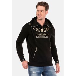 Cipo & Baxx CIPO & BAXX Herren Sweatshirt "Sweatshirts", gr&uuml;n, Gr. XXL, bedruckt, 70% Baumwolle, 30% Polyester, Sweatshirts, mit Zipper-Kragen und