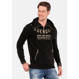 Cipo & Baxx CIPO & BAXX Herren Sweatshirt "Sweatshirts", gr&uuml;n, Gr. L, bedruckt, 70% Baumwolle, 30% Polyester, Sweatshirts, mit Zipper-Kragen und 3D-Schriftz&uuml;gen,
