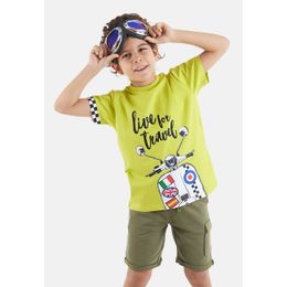 DENOKIDS Jungen Hausanzug "Moto Tour", Gr. 122, gr&uuml;n, 95% Baumwolle, 5% Elasthan, bedruckt, Homewear-Sets, mit Motto-Print