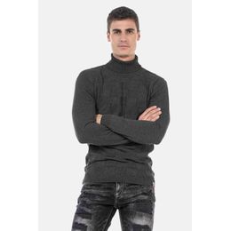 Cipo & Baxx CIPO & BAXX Herren Rollkragenpullover "Pullover", grau, Gr. L, unifarben, Feinstrick, 65% Polyester, 35% Viskose, Pullover, mit kariertem