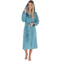 WEWO-Fashion Damenbademantel WEWO FASHION, L:120cm, blau, Velours, Hausm&auml;ntel, "4630", kuschelig weich