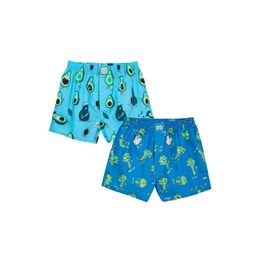 Lousy Livin Underwear LOUSY LIVIN Herren Boxershorts "2 Pack Avocado & Broccoli", Gr. Mblau, blau, 100% Baumwolle, bedruckt, Unterhosen, Locker geschnitten