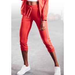 H.I.S. H.I.S Damen Caprihose, Gr. 40, rot, Interlock, Obermaterial: 60% Baumwolle, 40% Polyester, bestickt, unifarben, Basic, Hosen, mit seitlichem Piping.