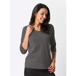 Damen 3/4-Arm-Shirt "Freizeitshirt", schwarz, Gr. 52, gemustert, mehrfarbig, 100% Baumwolle, Shirts