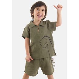 DENOKIDS Jungen Hausanzug "Dino Muslin", Gr. 86, grün, 100% Baumwolle, bedruckt, Homewear-Sets, mit Dino-Stickerei
