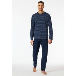 Schiesser Herren Schlafanzug "Casual Essentials", Gr. 98, blau, Single Jersey, Obermaterial: 100% Baumwolle, gestreift, unifarben, Homewear-Sets, mit