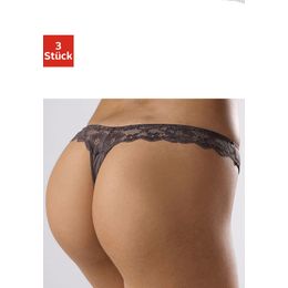 Petite Fleur Damen String, Gr. 36, braun, Spitze, Obermaterial: 86% Polyester, 14% Elasthan, Unterhosen, hinten komplett aus zarter Jacquardspitze