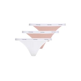 Slip "STRING BIKINI 3PK", Damen, Gr. XL (42), 3 Stk., wei&szlig; (subdued, wei&szlig;, subdued), Feinripp, Obermaterial: 90% Baumwolle, 10% Elasthan, Calvin Klein Underwear, unifarben, k&ouml;rpernah, Unterhosen Slip, mit Rippenstruktur