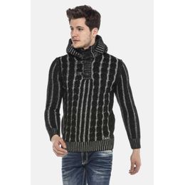 Cipo & Baxx CIPO & BAXX Herren Strickpullover "Pullover", schwarz, Basic, Gr. XXL, gestreift, 100% Polyacryl, Pullover, im modernen Design mit Kapuze, CP214