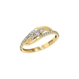 Amor Damen Fingerring, 58, Gelbgold 375, 2mmgelbgoldfarben, kristallwei&szlig;, Gelbgold 375, Fingerringe, mit Zirkonia (synth.)