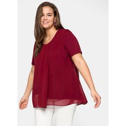 sheego Damen Blusenshirt "Blusenshirt", rot, Gr. 40, unifarben, 95% Viskose, 5% Elasthan, Chiffon:100% Polyester, Shirts