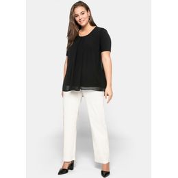 sheego Damen Blusenshirt "Blusenshirt", schwarz, Gr. 40, unifarben, 95% Viskose, 5% Elasthan, Chiffon:100% Polyester, Shirts