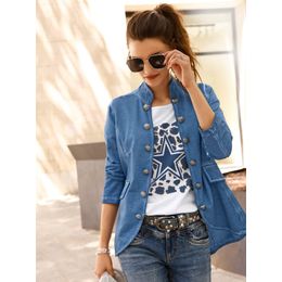 Inspirationen Damen Shirtjacke "Sweatjacke", blau, Gr. 40, gemustert, unifarben, 100% Baumwolle, Shirts