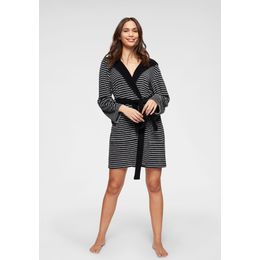Damenbademantel Kangaroos, L:95cm, schwarz, Leichtfrottier, Hausm&auml;ntel, "Luana, ideal f&uuml;r Sauna & Spa, Hotelbademantel, Morgenmantel", Streifen -