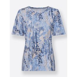CLASSIC Damen Rundhalsshirt "Shirt", blau, Gr. 38, gebl&uuml;mt, gemustert, mehrfarbig, 92% Polyester, 8% Elasthan, Shirts