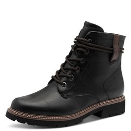 Tamaris Damen Schnürstiefelette, Gr. 41schwarz, Lederimitat, unifarben mit Farbeinsatz, Schuhe, Blockabsatz, Schnürboots in veganer Verarbeitung