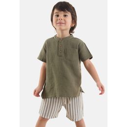 DENOKIDS Jungen Hausanzug "Striped Muslin", Gr. 86, grün, 100% Baumwolle, bedruckt, Homewear-Sets, mit gestreiften Shorts