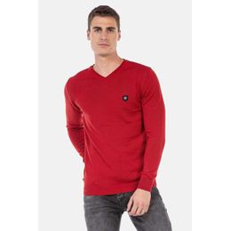 Cipo & Baxx CIPO & BAXX Herren V-Ausschnitt-Pullover "Pullover", rot, Gr. M, unifarben, 65% Polyester, 35% Viskose, Pullover, mit V-Ausschnitt, CP242