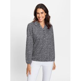 Inspirationen Damen Poloshirt "Langarm-Shirt", schwarz-wei&szlig;, Gr. 36, bedruckt, gemustert, mehrfarbig, 50% Baumwolle, 50% Modal, Shirts